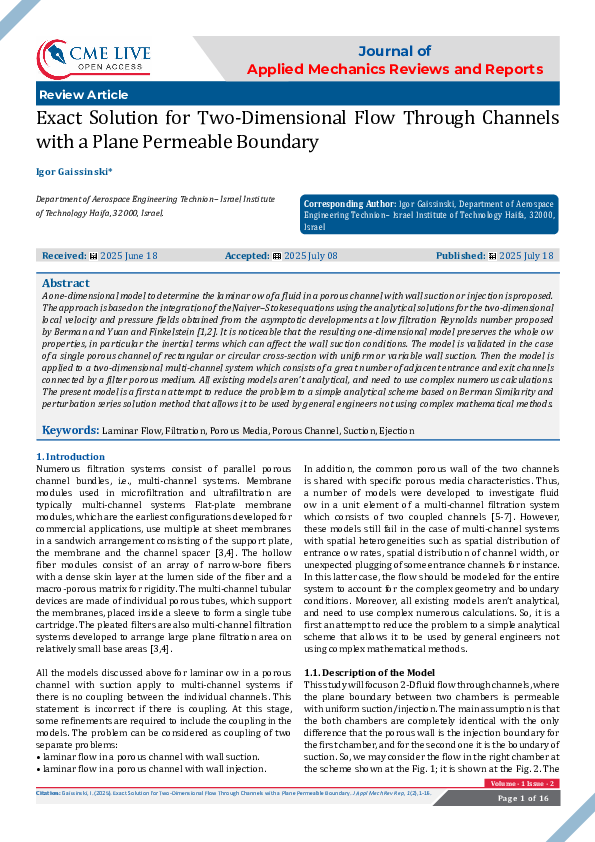 (PDF) Exact Solution for Two-Dimensional Flow Through Channels with a ...