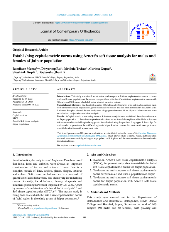 (PDF) Establishing cephalometric norms using Arnett\'s soft tissue analysis for males and ...