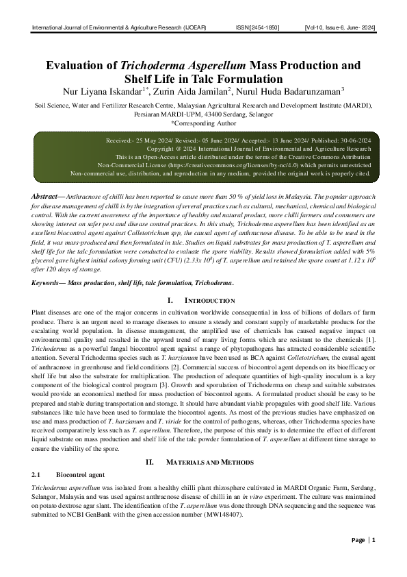 (PDF) Evaluation of Trichoderma Asperellum Mass Production and Shelf ...