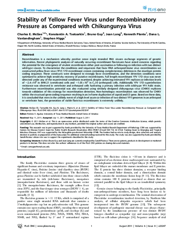 (PDF) Stability of Yellow Fever Virus under Recombinatory Pressure as ...