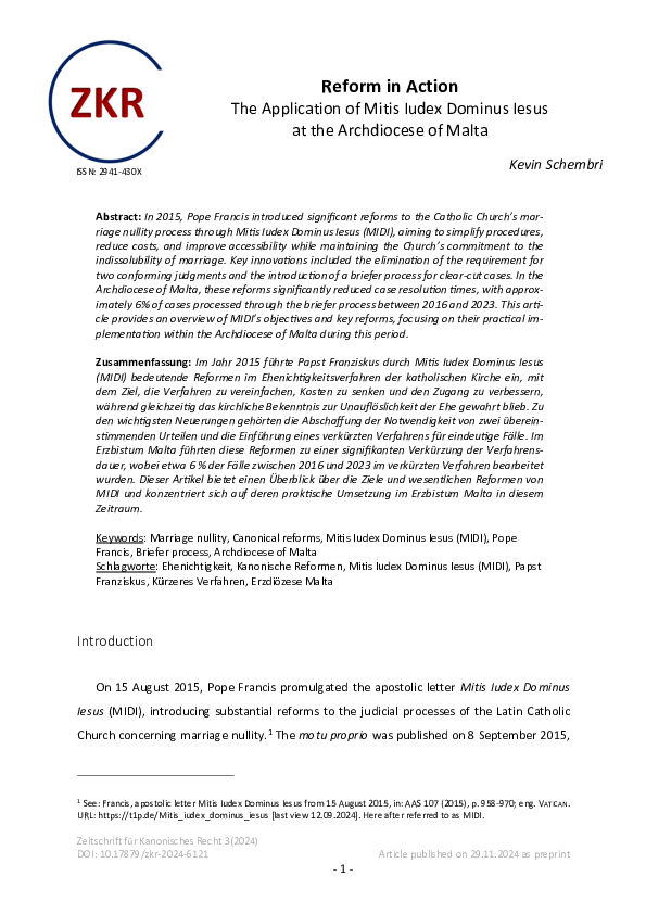 (PDF) Reform in Action: The Application of Mitis Iudex Dominus Iesus at ...