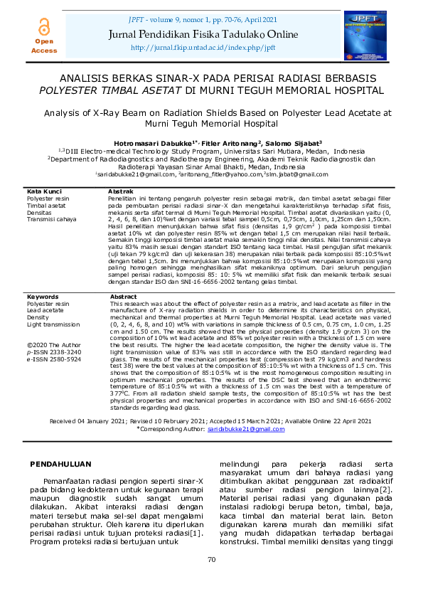 (PDF) Analisis Berkas Sinar-X Pada Perisai Radiasi Berbasis Polyester ...