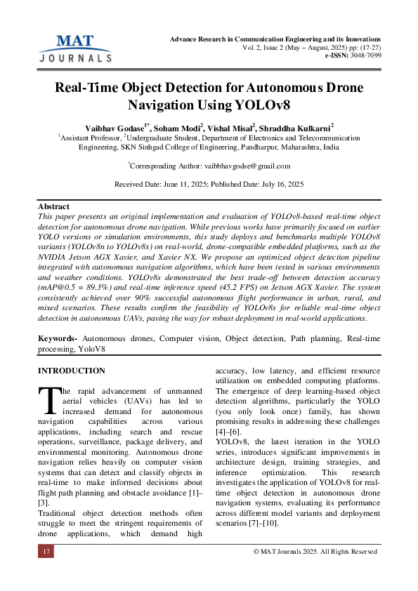(PDF) Real-Time Object Detection for Autonomous Drone Navigation Using ...