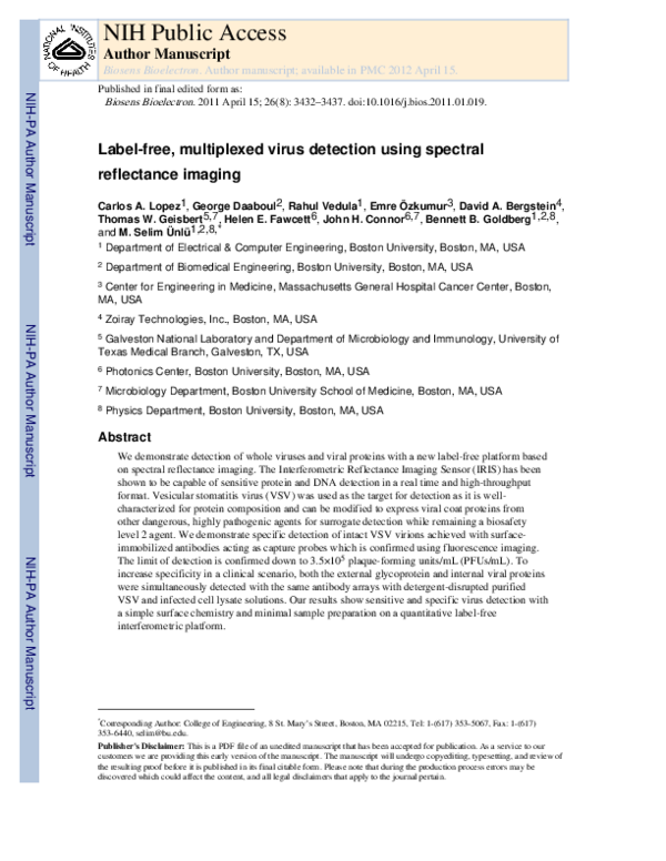 (PDF) Label-free multiplexed virus detection using spectral reflectance imaging