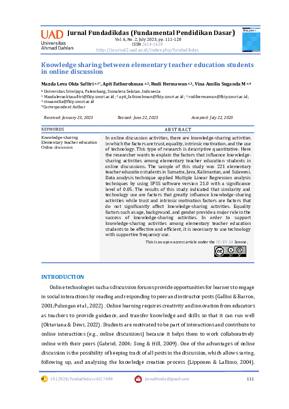 (PDF) Knowledge sharing between elementary teacher education students ...
