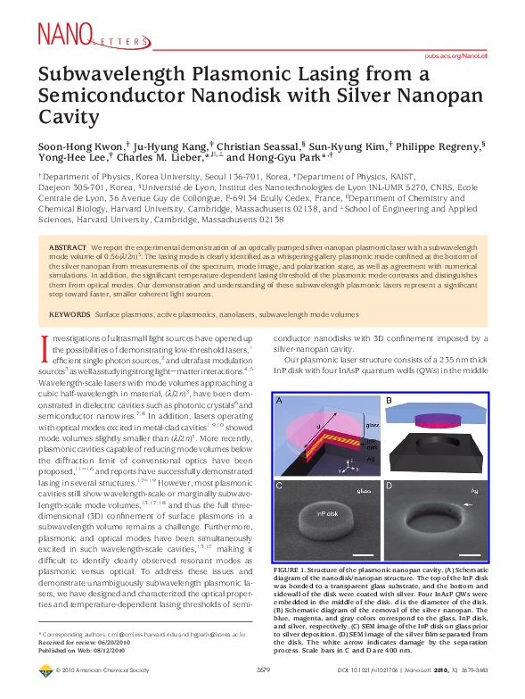 (PDF) Subwavelength Plasmonic Lasing from a Semiconductor Nanodisk with ...