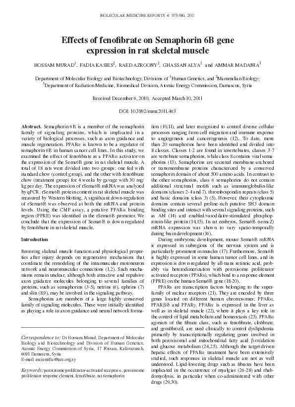 (PDF) Effects of fenofibrate on Semaphorin 6B gene expression in rat ...