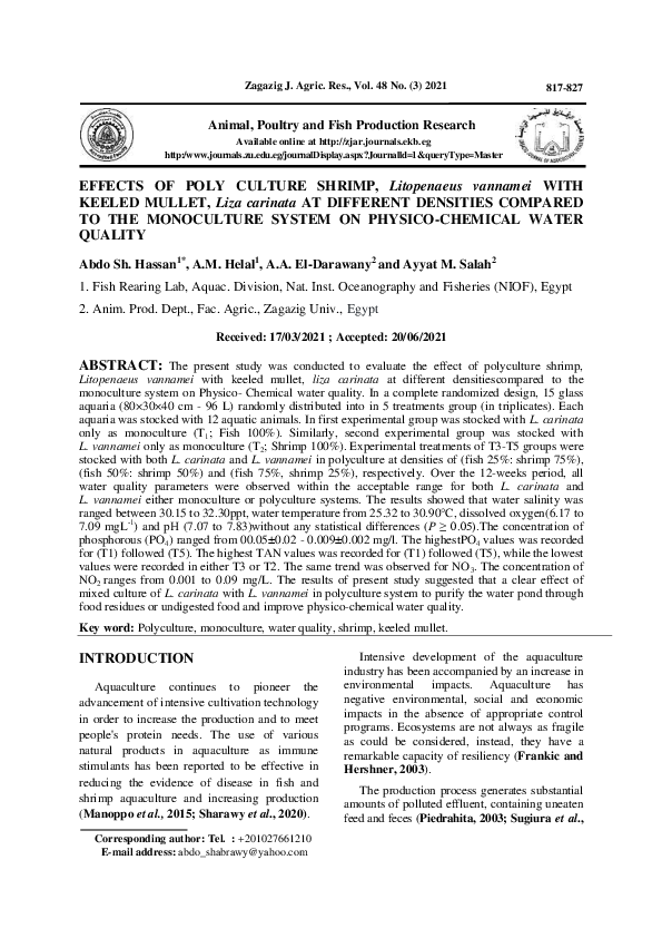 (PDF) EFFECTS OF POLY CULTURE SHRIMP, LitopenaeusvannameiWITH KEELED ...