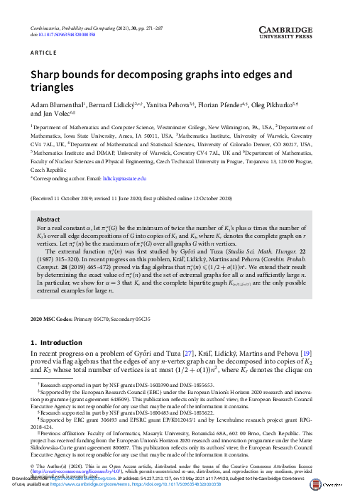 (PDF) Sharp bounds for decomposing graphs into edges and triangles