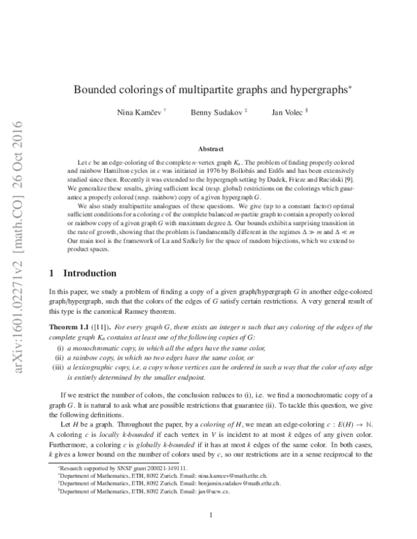 (PDF) Bounded colorings of multipartite graphs and hypergraphs