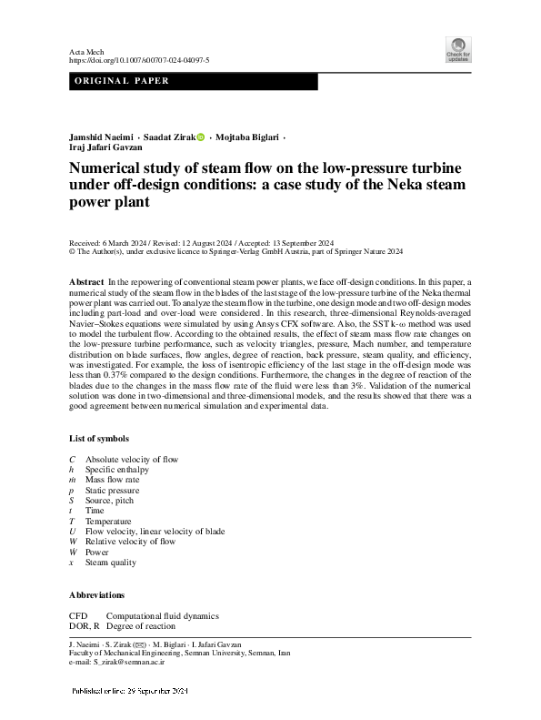 (PDF) Numerical study of steam flow on the low-pressure turbine under ...