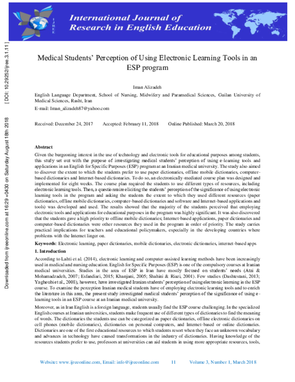 (PDF) Medical Students' Perception of Using Electronic Learning Tools ...