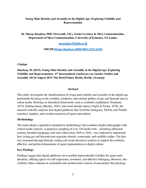 (PDF) Young Male Identity and Sexuality in the Digital Age: Exploring ...