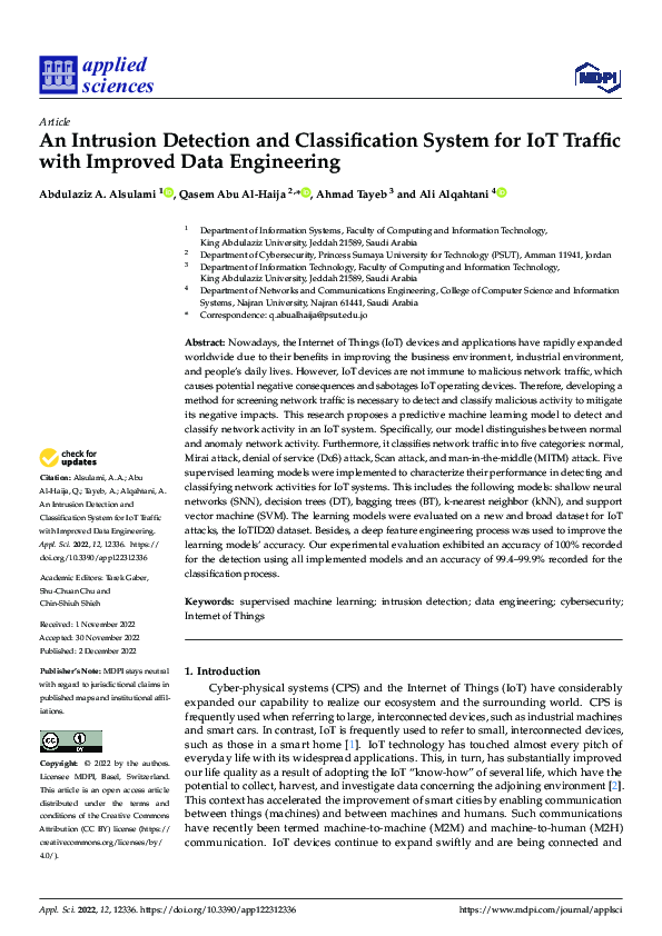 (PDF) An Intrusion Detection and Classification System for IoT Traffic ...
