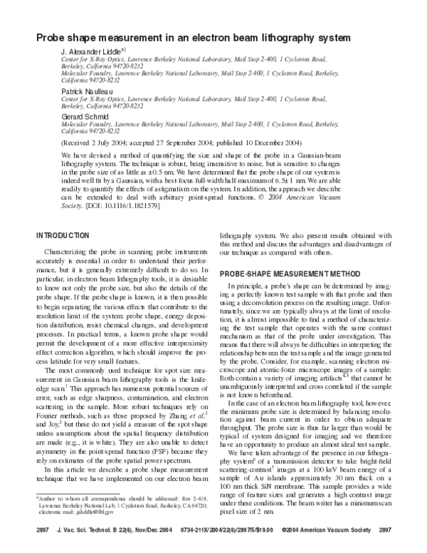 (PDF) Probe shape measurement in an electron beam lithography system