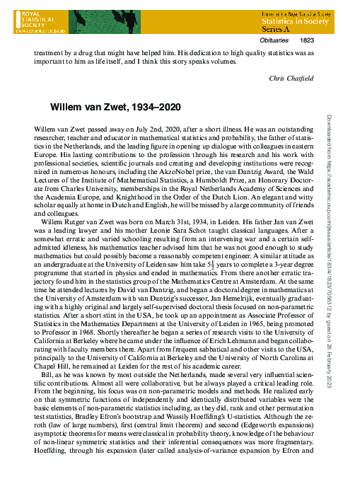 (PDF) Willem Van Zwet, 1934–2020