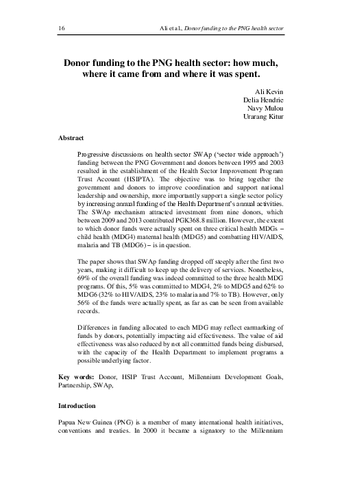 (PDF) Donor funding to the PNG health sector: How much, where it came ...