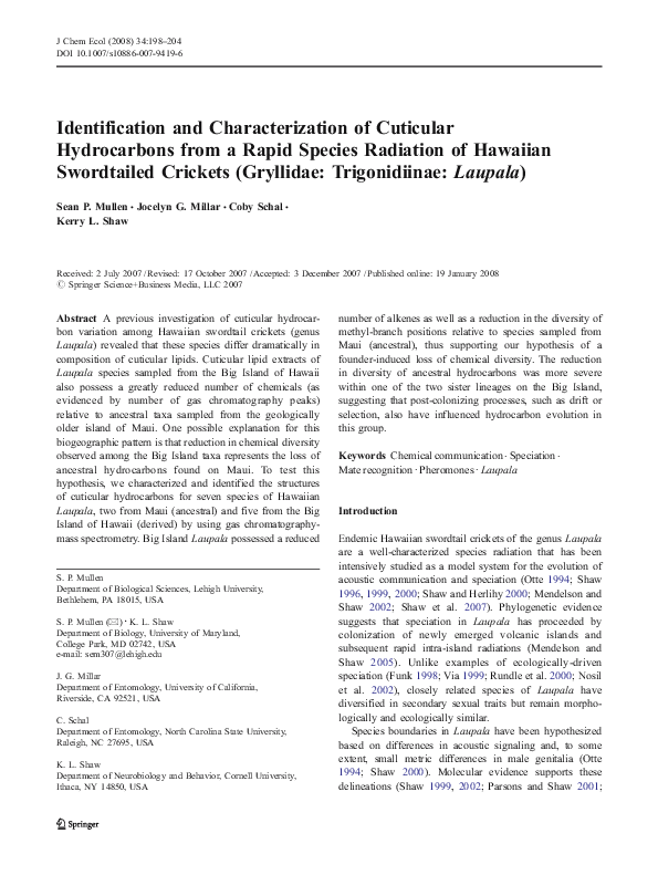 (PDF) Identification and Characterization of Cuticular Hydrocarbons ...