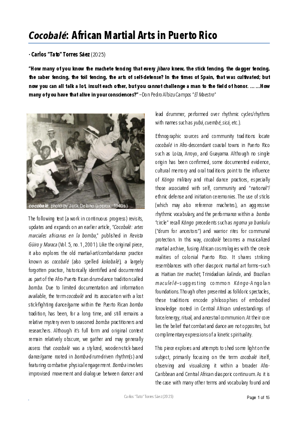 (PDF) Cocobalé: African Martial Arts in Puerto Rico -Carlos "Tato ...