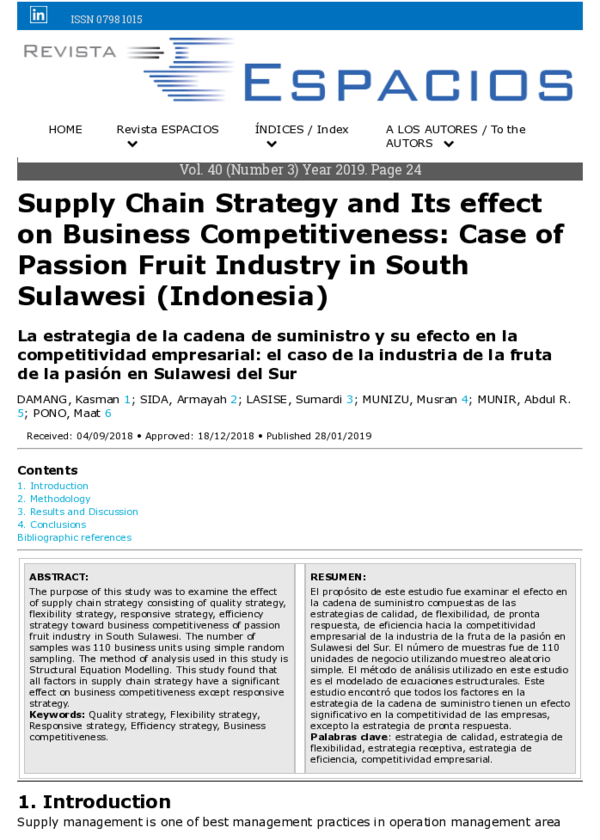 (PDF) Supply Chain Strategy and Its effect on Business Competitiveness ...