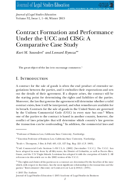 (PDF) Contract Formation and Performance Under the UCC and CISG: A Comparative Case Study