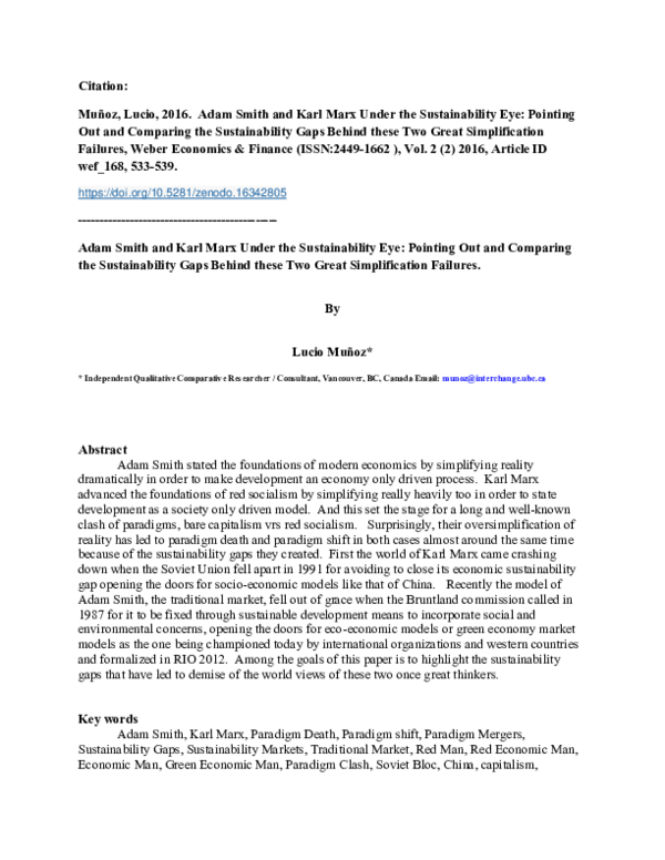 (PDF) Adam Smith and Karl Marx Under the Sustainability Eye: Pointing ...