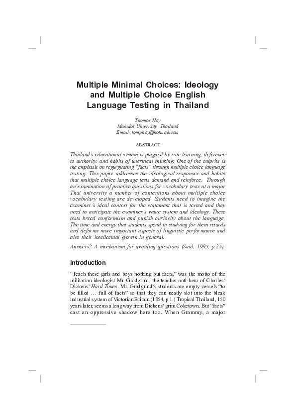 (PDF) Multiple minimal choices: ideology and multiple choice English ...
