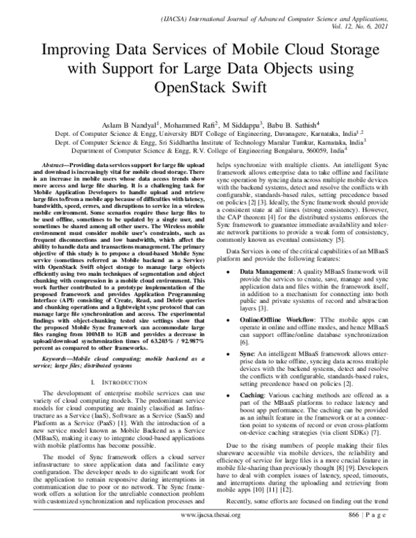 (PDF) Improving Data Services of Mobile Cloud Storage with Support for Large Data Objects using ...