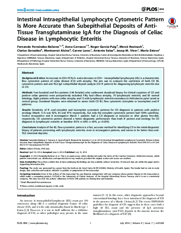 (PDF) Intestinal Intraepithelial Lymphocyte Cytometric Pattern Is More ...