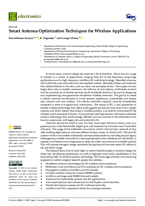 (PDF) Smart Antenna Optimization Techniques for Wireless Applications