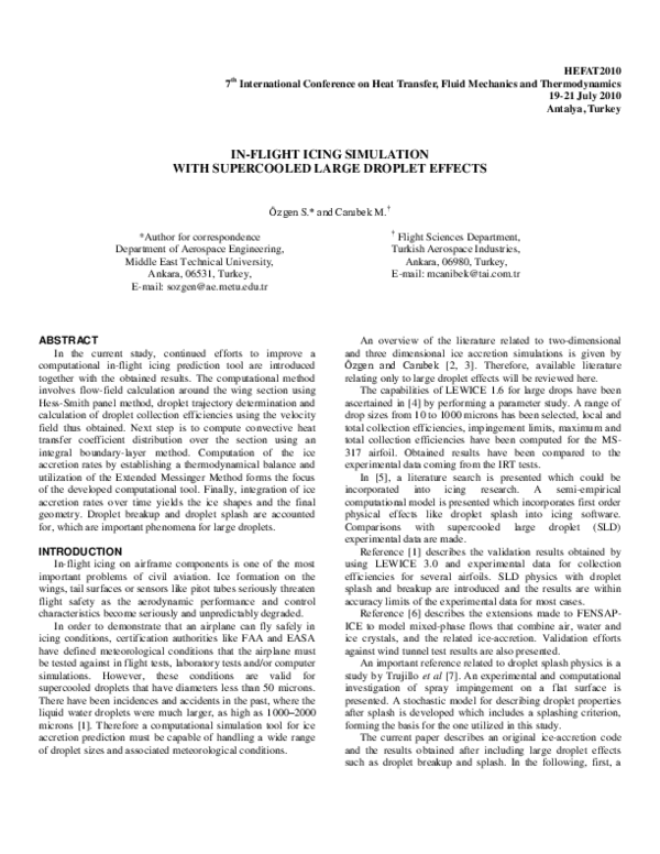 (PDF) In-flight icing simulation with supercooled large droplet effects