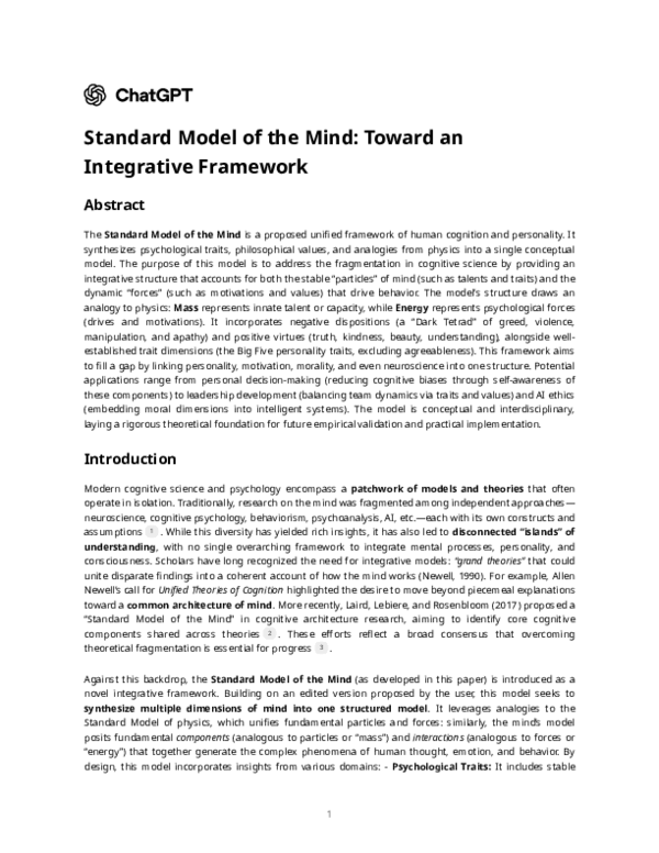 (PDF) Standard Model of the Mind: Toward an Integrative Framework