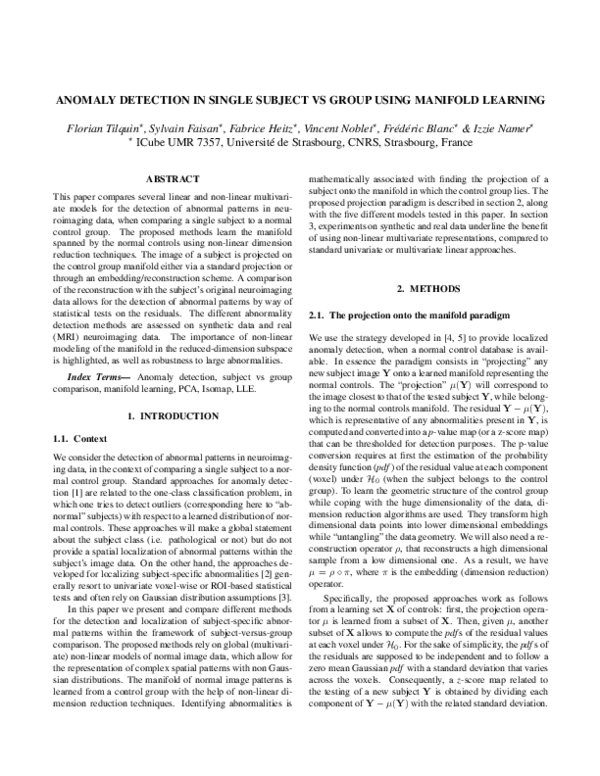 (PDF) Anomaly Detection in Single Subject vs Group Using Manifold Learning