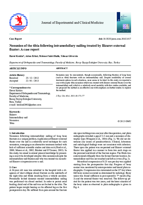 (PDF) Nonunion of the tibia following intramedullary nailing treated by ...