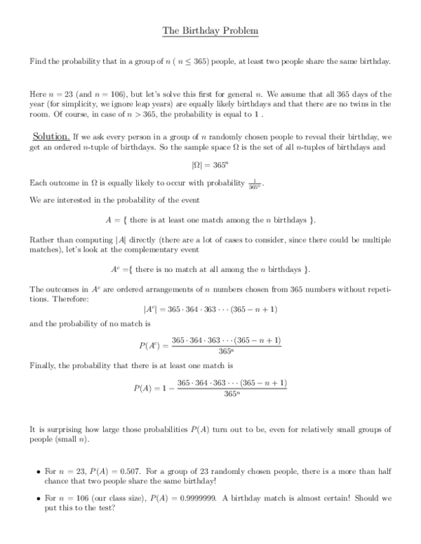 (PDF) The Birthday Problem