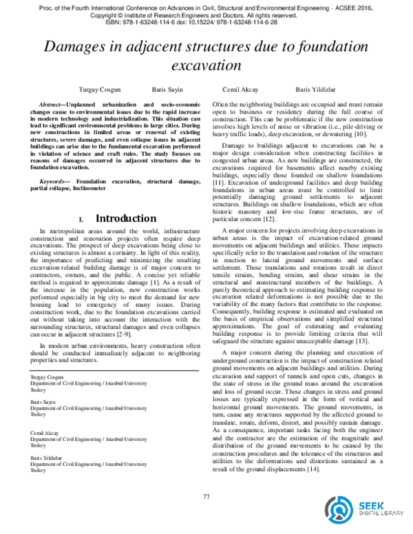 (PDF) Damages in adjacent structures due to foundation excavation
