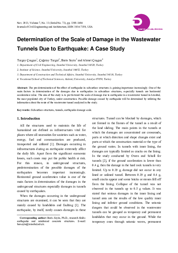 (PDF) Determination of the Scale of Damage in the Wastewater Tunnels ...