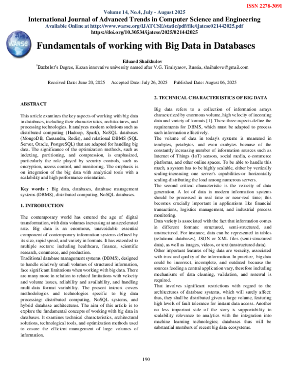 (PDF) Fundamentals of working with Big Data in Databases