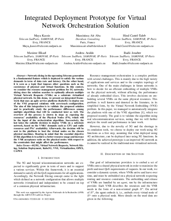 (PDF) Integrated Deployment Prototype for Virtual Network Orchestration Solution