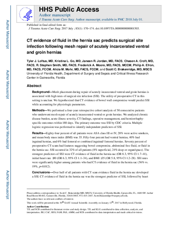 (PDF) Computed tomography evidence of fluid in the hernia sac predicts ...