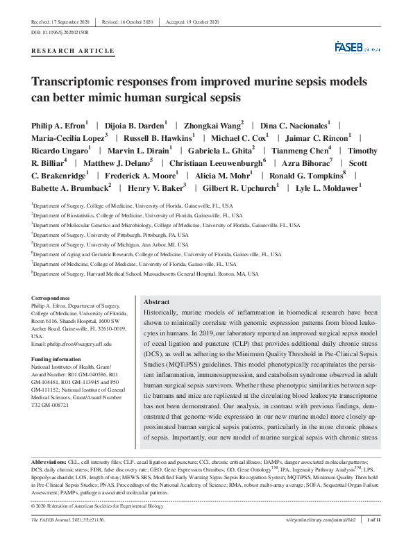 (PDF) Transcriptomic responses from improved murine sepsis models can ...