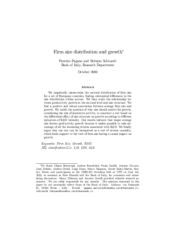 (PDF) Firm Size Distribution and Growth*