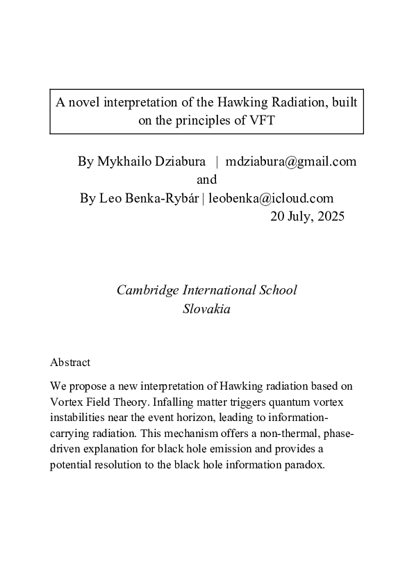 (PDF) A novel interpretation of the Hawking Radiation, built on the ...