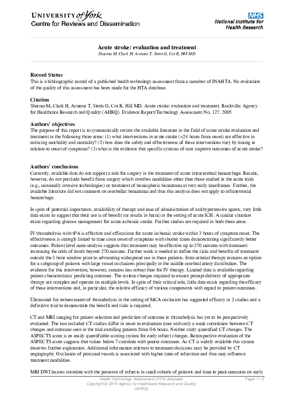 (PDF) Acute stroke: evaluation and treatment