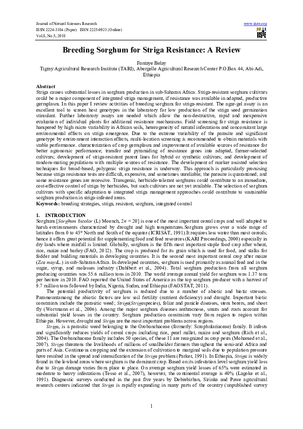 (PDF) Breeding Sorghum for Striga Resistance: A Review