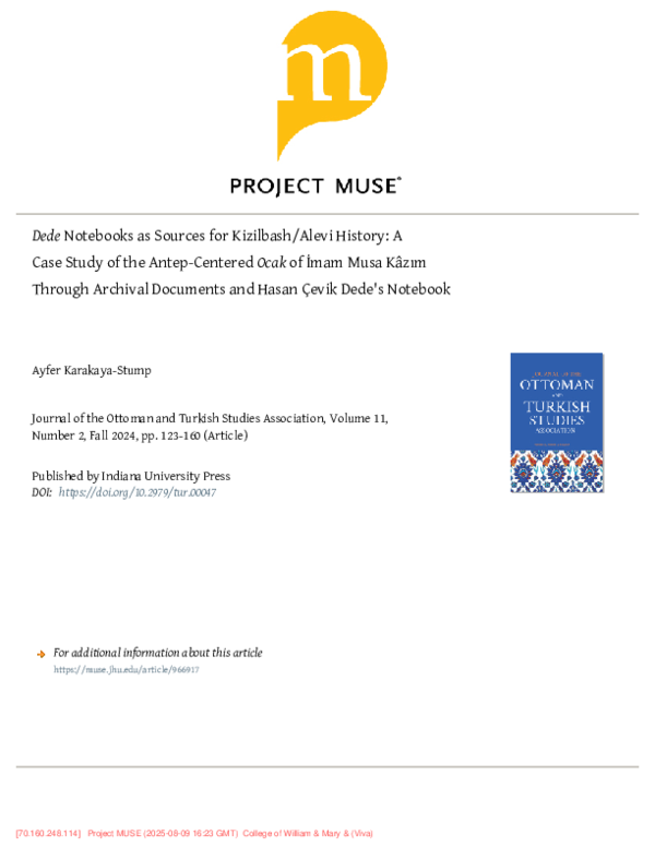(PDF) Dede Notebooks as Sources for Kizilbash/Alevi History: A Case ...