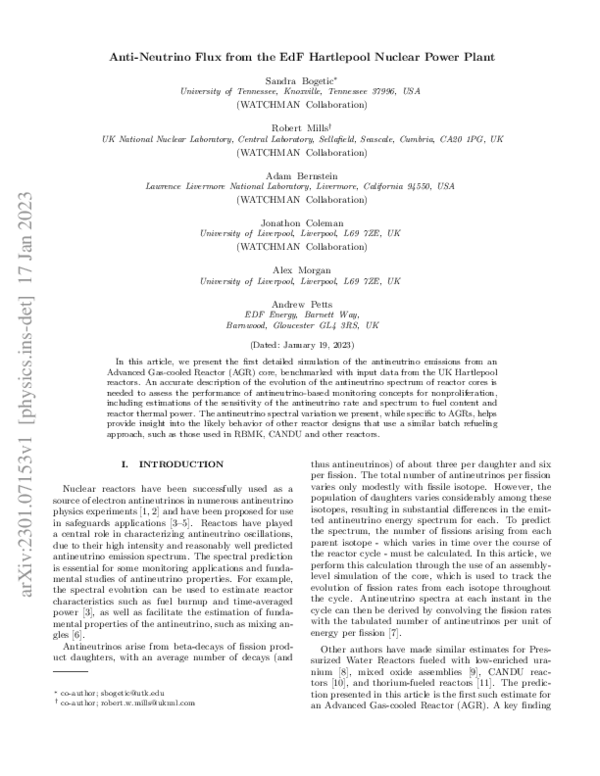 (PDF) Anti-Neutrino Flux from the EdF Hartlepool Nuclear Power Plant