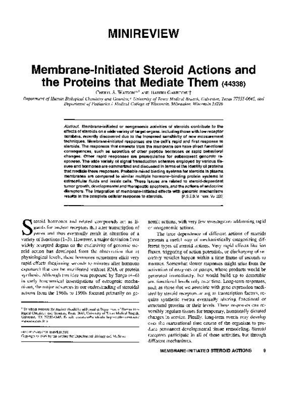 (PDF) Membrane-Initiated Steroid Actions and the Proteins that Mediate Them