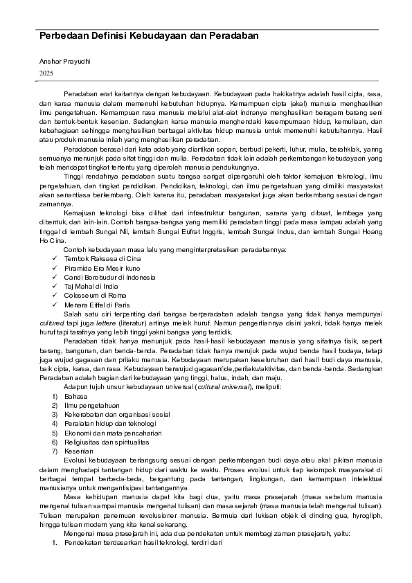 (PDF) Perbedaan Definisi Kebudayaan dan Peradaban