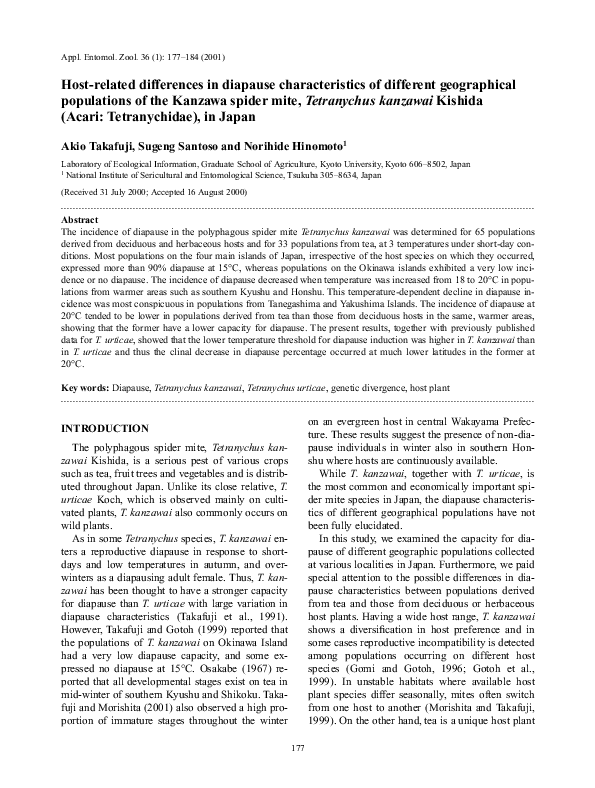 (PDF) Host-related differences in diapause characteristics of different ...